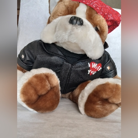 Toys | Dan Dee Plush Bulldog 18 Stuffed Animal Biker Leather Jacket I ...